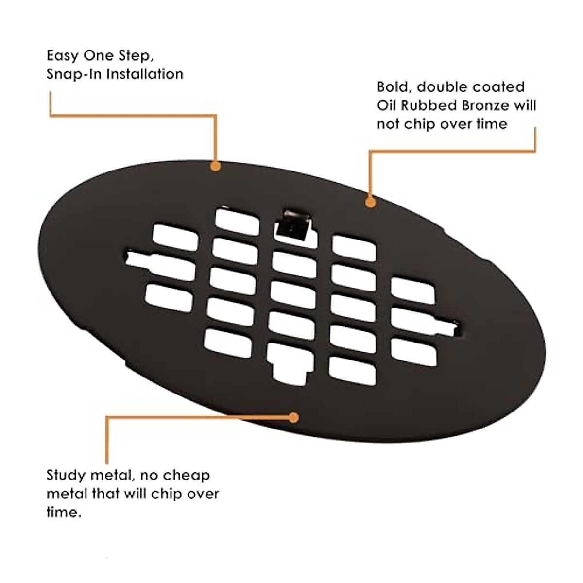 4 1/4" Snap-in Shower Drain Grate - Oil Rubbed Bronze - Replacement Cover - Handyman Designed & Tested in America - Will Never Bend or Break - 4-1/4" Inch
