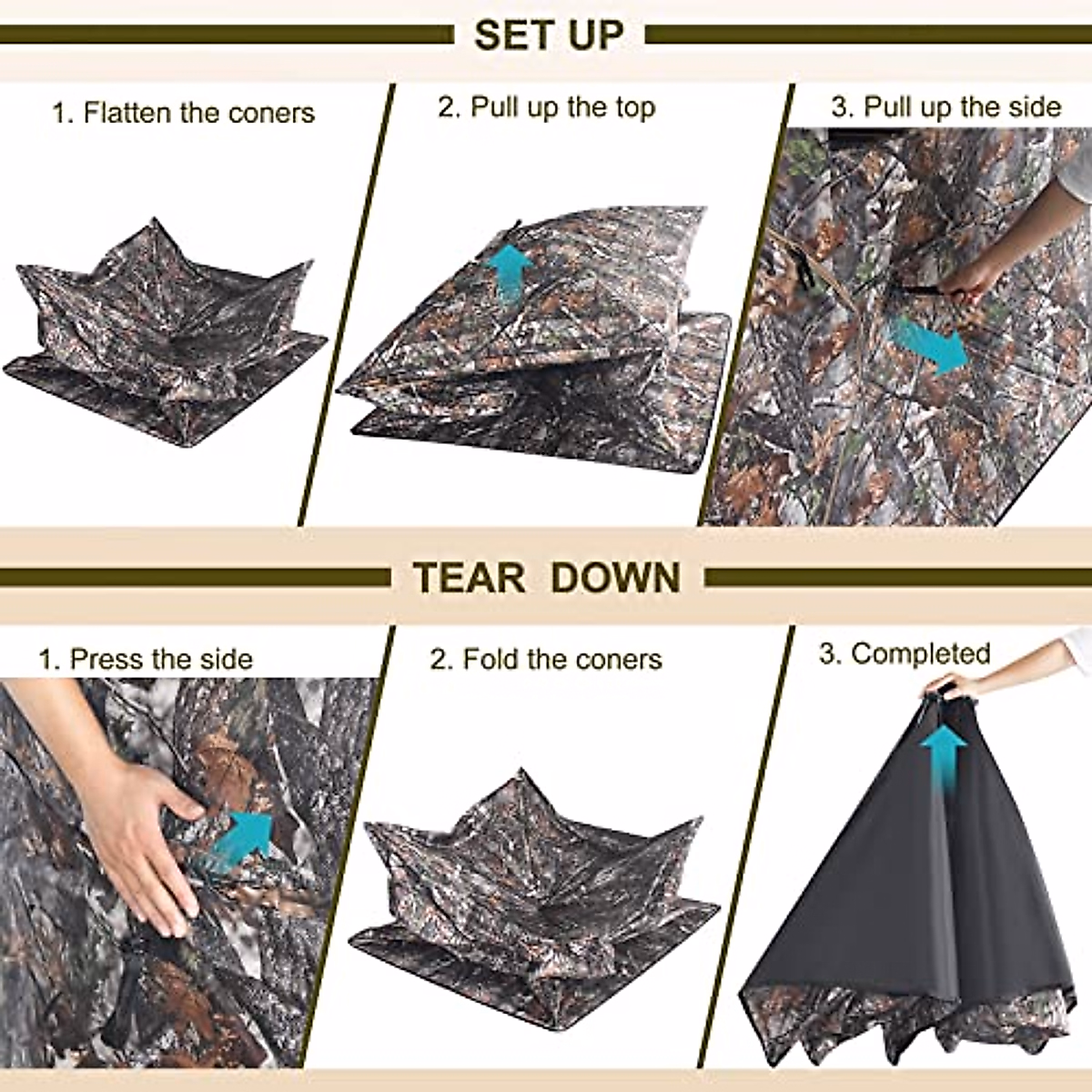 Seeutek Hunting Blind, See Through Hunting Blinds 270 Degree with Carrying Bag, 3 Person Pop Up Ground Blinds for Deer Hunting, Portable Durable Deer Blind for Hunting.