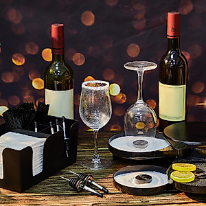 Mifoci 3 Tier Bar Glass Rimmer Bartender Tool with 12 Pcs Stainless Steel Classic Bottle Pourers, Bar Caddy with 6 Compartment, 1000 Pcs Coffee Cocktail Stirrers, 200 Napkins for Bartender Accessories