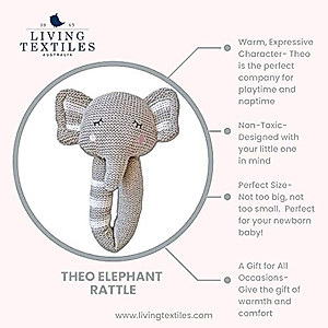 Living Textiles Baby Knitted Toy Rattle - Theodore Elephant - Premium 100% Cotton Super Cute Soft & Fun Stuffed Animal Character | for Infant,Newborn,Nursery,Stuff,Knit,Gift,Shower,Unisex