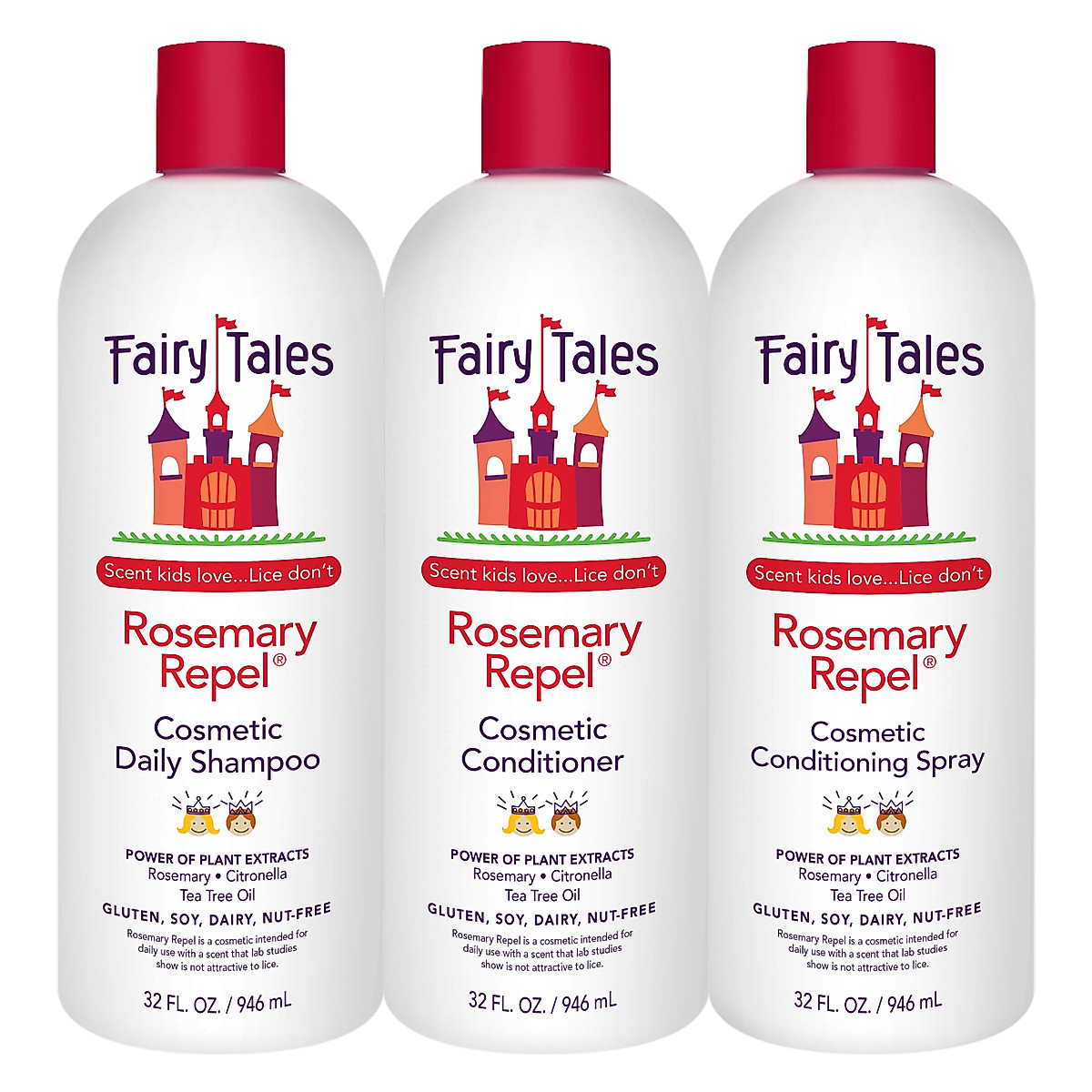 Fairy Tales Rosemary Repel Daily Kids Shampoo, Conditioner & Conditioning Spray Refill Trio– Kids Like the Smell, Lice Do Not