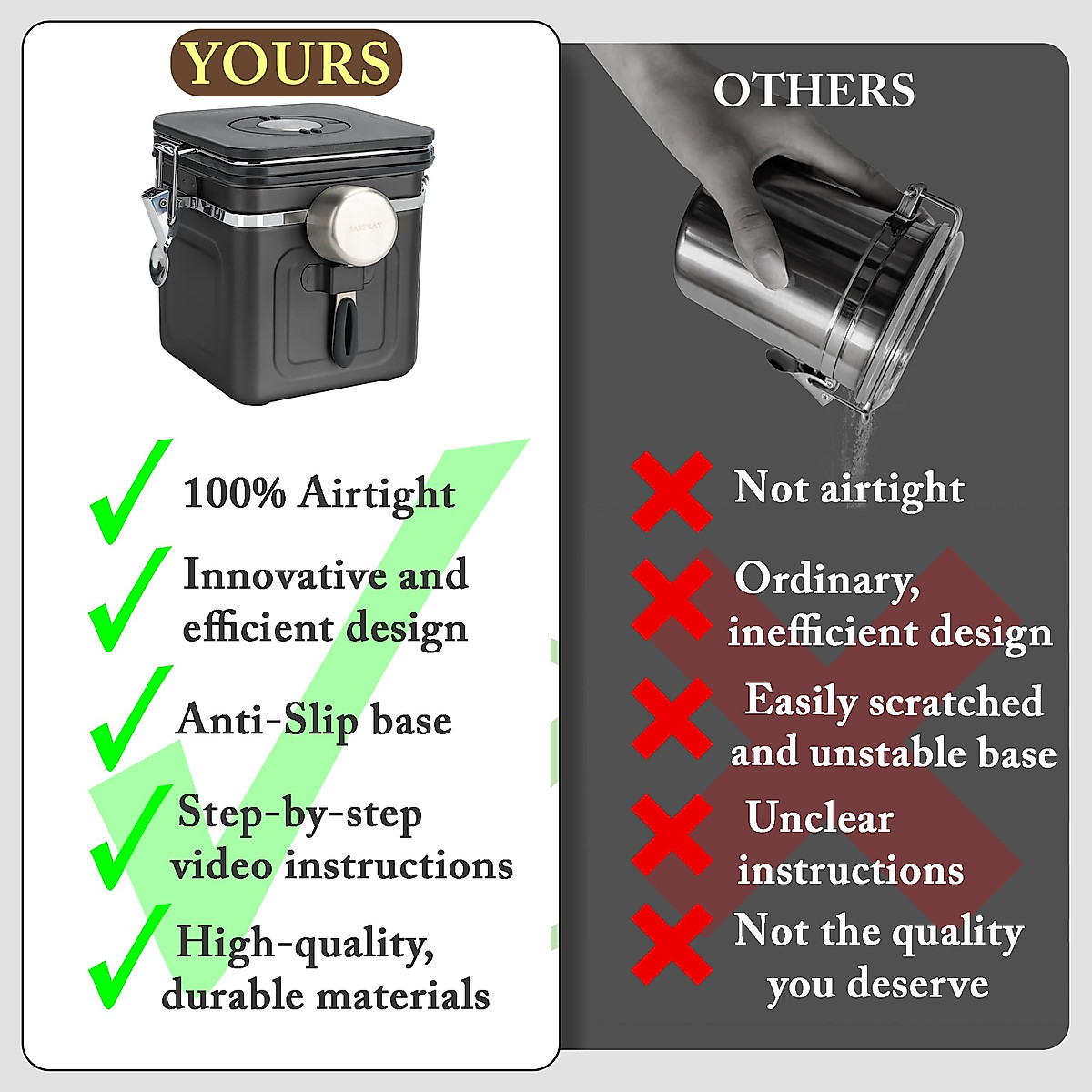 Airtight Coffee Canister with scoop, Stainless Steel Vacuum Coffee canister for Ground Coffee with Anti-Slip Base, Date Tracker Lid and Coffee Container for Cround Coffee Canister, Tea, Sugar, 21OZ