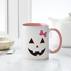 CafePress Pumpkin Face Pink Bow Mug Ceramic Coffee Mug, Tea Cup 11 oz