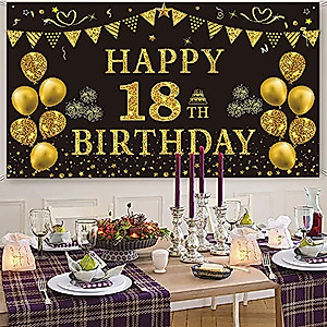 Trgowaul 18th Birthday Decorations for Men - Black Gold 18th Birthday Backdrop Banner 5.9 X 3.6 Fts Happy 18th Birthday Decorations for Boys Photography Supplies Background Birthday Party Decorations