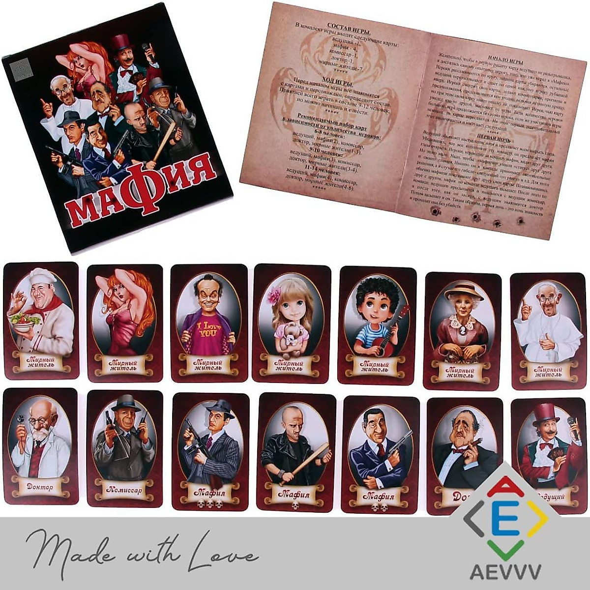 Mafia Game Set Cards in Russian Party Game for Company Board Games for Adults Playing 15 and Up