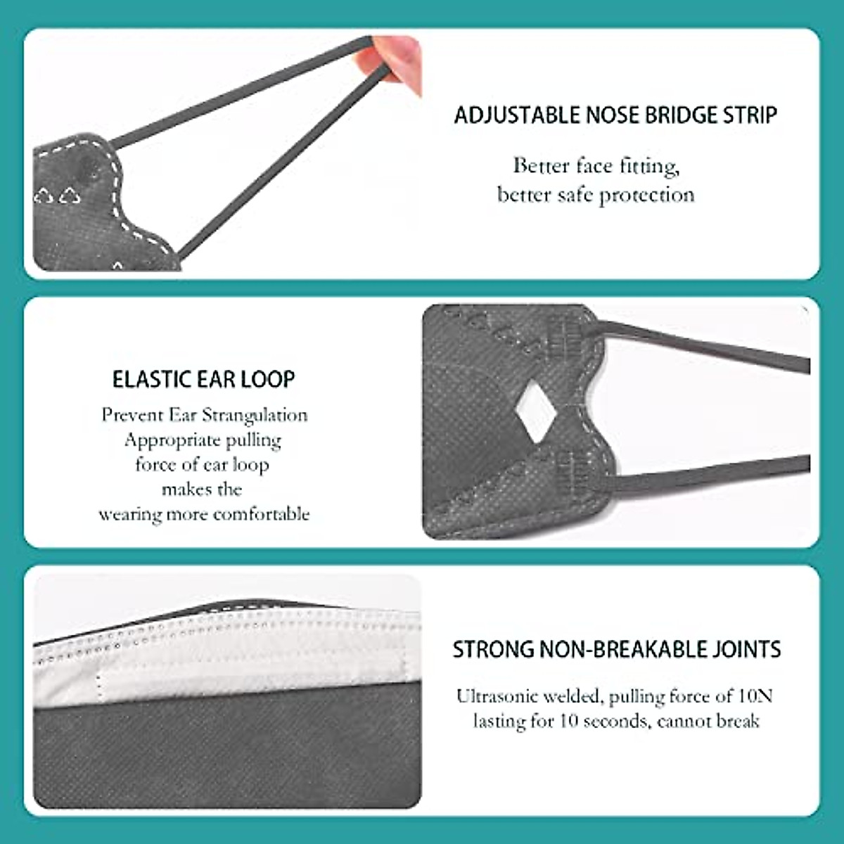 60PCS KF94 Mask, 4 Layers Non-woven KF94 Face Masks 3D Fish Type Protection for Adult Women Men Black+Grey