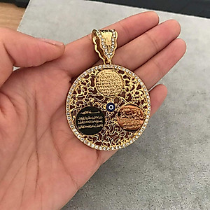 ZKDC Islamic Allah Al Qalam AYATUL KURSI EVIL EYE 60cm chain Necklace Surah Muslim Quran Vanyakad