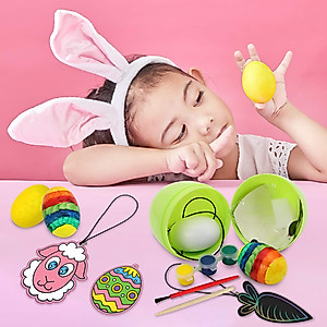 JOYIN 54 Pcs Easter Crafts Assortment Kit with Prefilled Easter Eggs Painting Kit Include Wooden Eggs, Suncatchers and Scratch Cards for Party Favor, Basket Stuffers Fillers