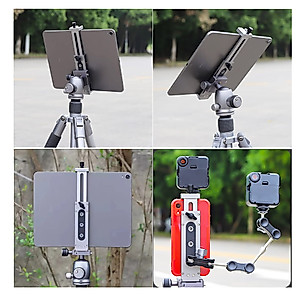 Aluminum IPad Pro Tripod Mount Adapter Holder With Cold Shoe Ball Head and Bluetooth Shutter for iPad Pro 12.9 11 10.5, iPad Air Mini, Surface Galaxy Tab, Video Recording 3.5 to 13.5" iPhone Tablet