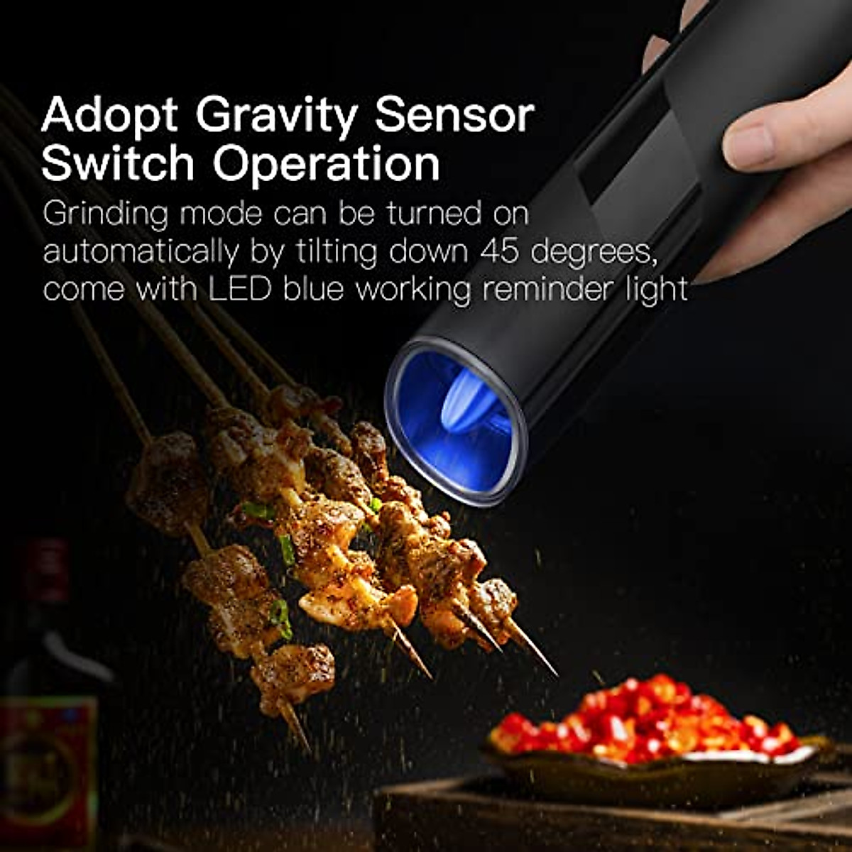 Electric Salt and Pepper Grinder Set Gravity Electric Pepper Grinder, Automatic & Electric Salt and Pepper Grinder, Pepper Mill Electric 1 Pack (Black)