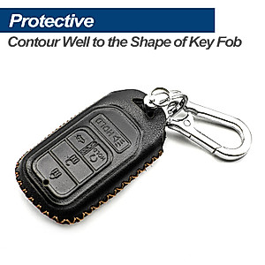 INFIPAR Fit for Honda Passport CR-V Accord Pilot Civic HR-V Insight Genuine Leather Smart Key Fob Case Cover Keyless Entry Protector, with Key Chain (5-Button, Black)