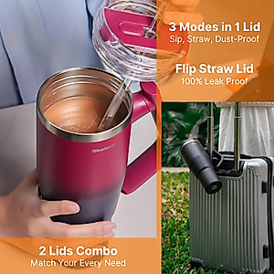SKETORA 32oz Insulated Tumbler with Rotatable Handle and 2 Lids (Flip Straw, 3-in-1 Sliding Lid) - Stainless Steel Travel Mug for Hot & Cold Drinks, Soft Lavender
