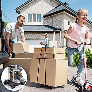 Folding Hand Truck, BOQZ Luggage Cart with Elastic Bungee Rope 4 Wheels Solid Construction Portable Fold Up Dolly Compact Lightweight Utility Cart for Luggage Travel Shopping Moving Office Use