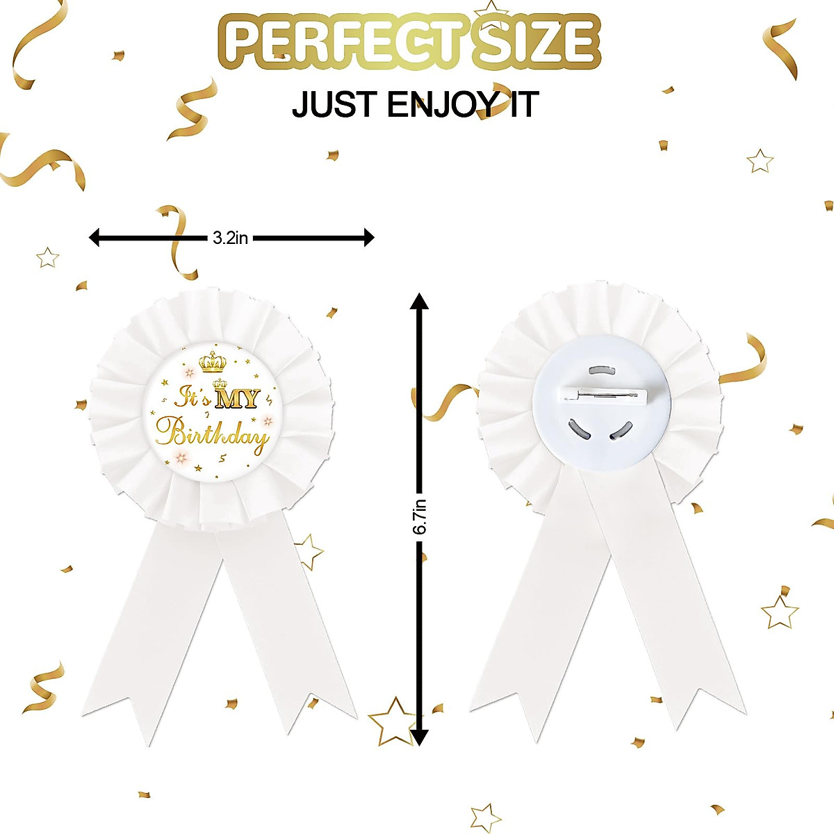 White It's My Birthday Tinplate Badge Pin, White Rosette Happy Birthday Pin for Women, Cheers to 21st/30th/40th/50th Years Award Ribbon, It's My Birthday Party Decorations
