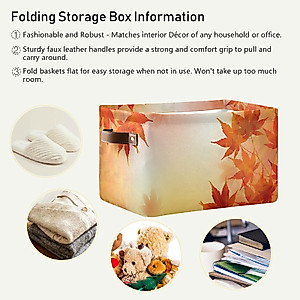 senya Thanksgiving Basket Fall Basket, Large Storage with Handles Thanksgiving Autumn Leaves Golden Maple Fabric Collapsible Storage Bins Organizer Bag for Storage