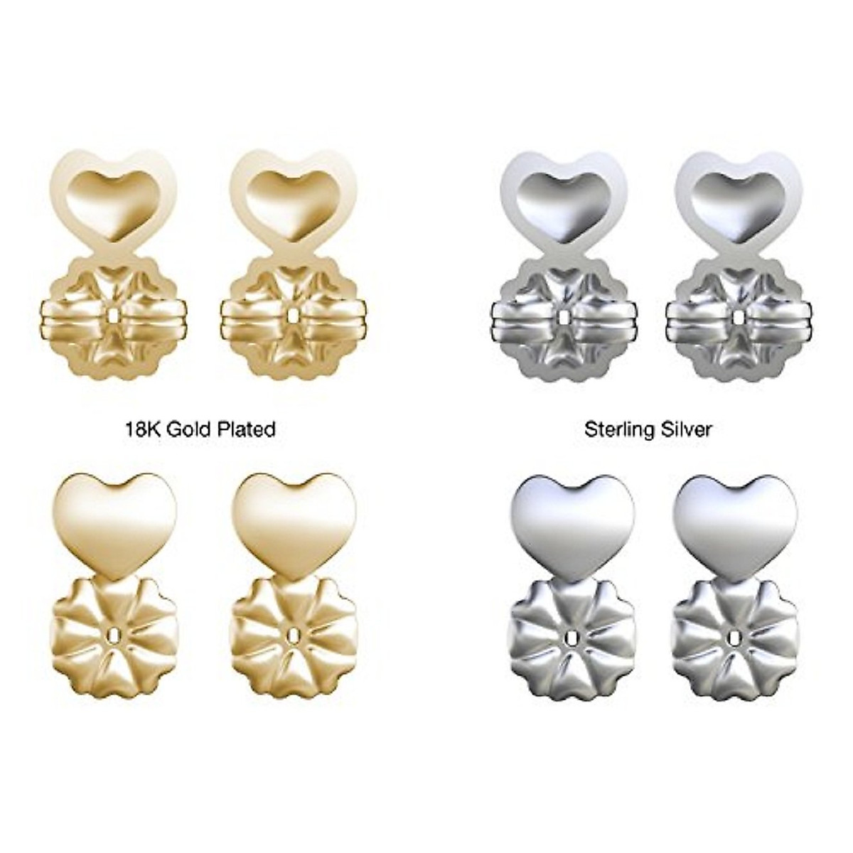 Magic Bax Earring Lifters - 2 Pairs of Adjustable Hypoallergenic Earring Lifts (1 Pair of Sterling Silver Plated and 1 Pair of 18K Gold Plated) As Seen on TV