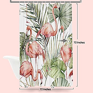 VEGA U Flamingo Shower Curtain for Bathroom, Tropical Leaves Themed Bath Decor with Hooks, 72x72 Inch