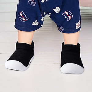 Infant First Walk Non-Skid Shoes Toddler Baby Boys Girls Soft Sole Fashion Breathable Knitted Mesh Socks Shoes Slip-on Sneakers Indoor Outdoor(BlackStripe,S)
