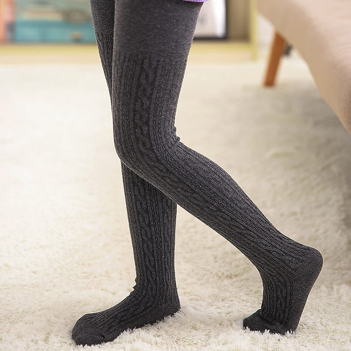 5 Pack Toddler Baby Girls Cable Knit Leggings Solid Cotton Footed Tights Warm Stockings Pantyhose Pants Trousers for 2-8T