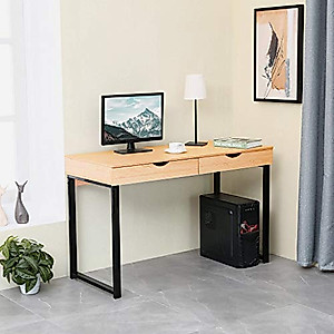 NDGDGA Desktop Computer Desk with Drawers for Small Spaces, Modern Home Office Laptop Table, Multipurpose Gaming Writing Study Computer Table Wooden Workstation (Yellow, 47.2 x 20.5 x 29.5 inches)