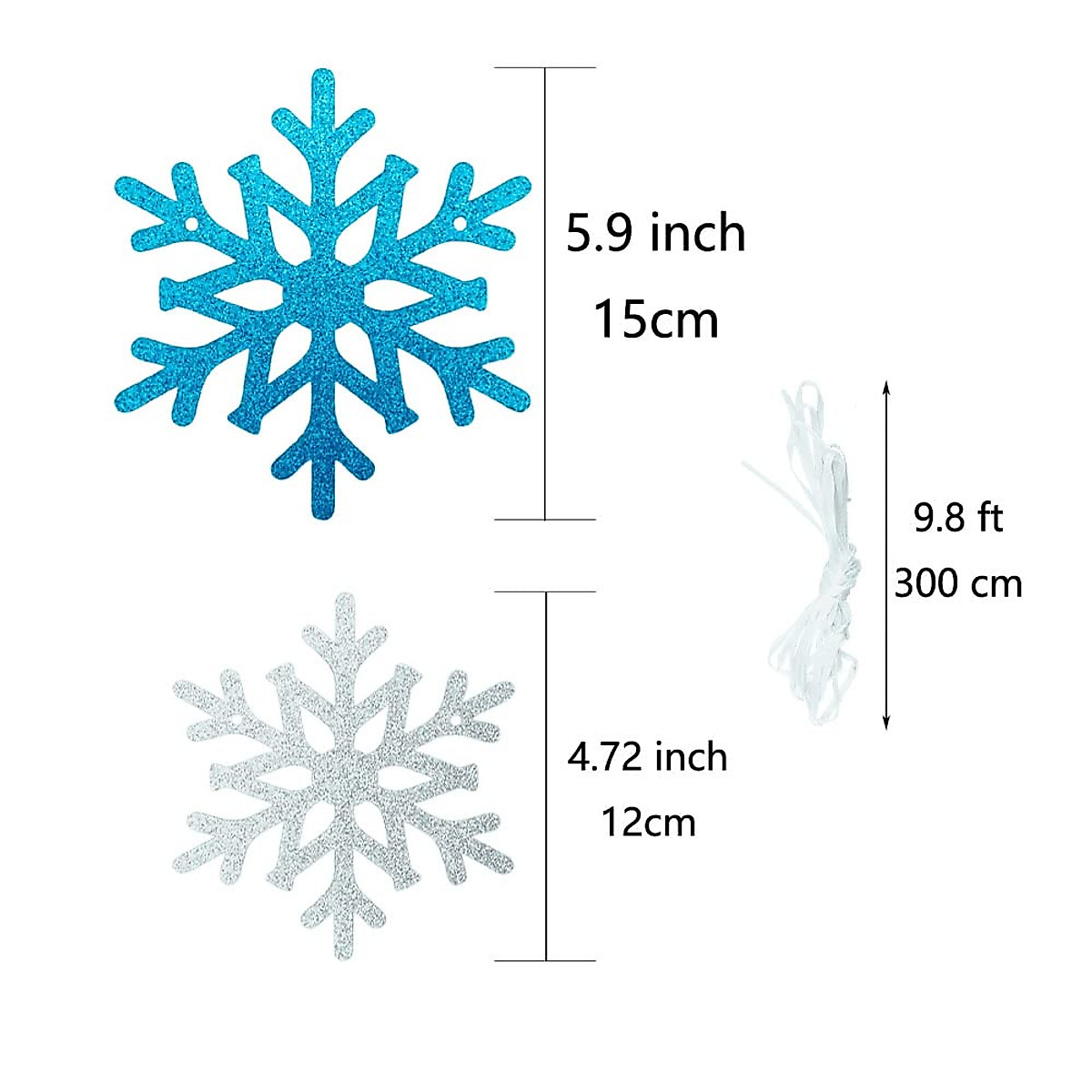 SaktopDeco Blue Silver Glitter Snowflake Banner Winter Snowflake Garland Hanging Christmas Party Decorations Pack of 2