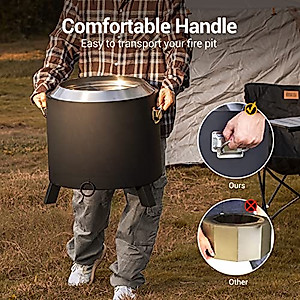 Rock&Rocker Smokeless Fire Pit, 304 Stainless Steel, 18.5 Inch Outdoor Bonfire Firepit, Fire Pits for Outside, with Removable Ash Pan, Portable Handle & Waterproof Cover, for Backyard Party, BBQ