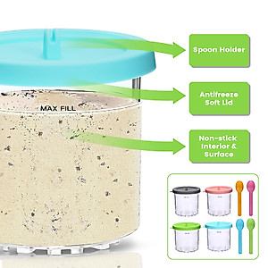 MOVAFEE 16 oz. Extra Pint | Containers Replacement for Ninja Creami Pints and Silicone Lids - 4 Pack, Compatible with Ninja Creami NC301 NC300 NC299AMZ Series Ice Cream Maker, MOV-NCP-04