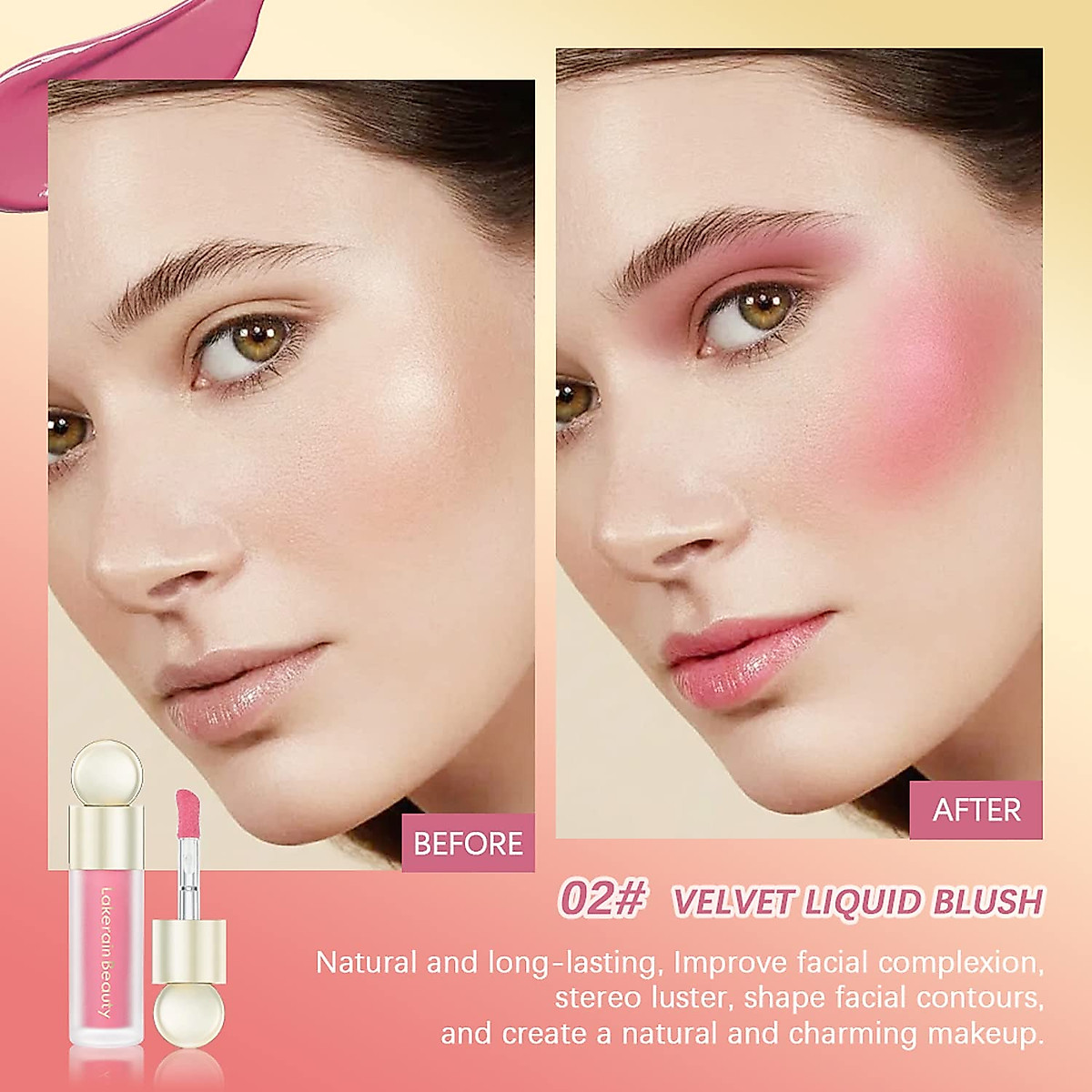 2 PCS Liquid Blush,Beauty Blush Makeup for Long-Lasting,Soft Velvet Liquid Blusher for Cheek,Beauty Blush Makeup for Long-Lasting,Waterproof,With 2 Fingertip Sponge Brush.
