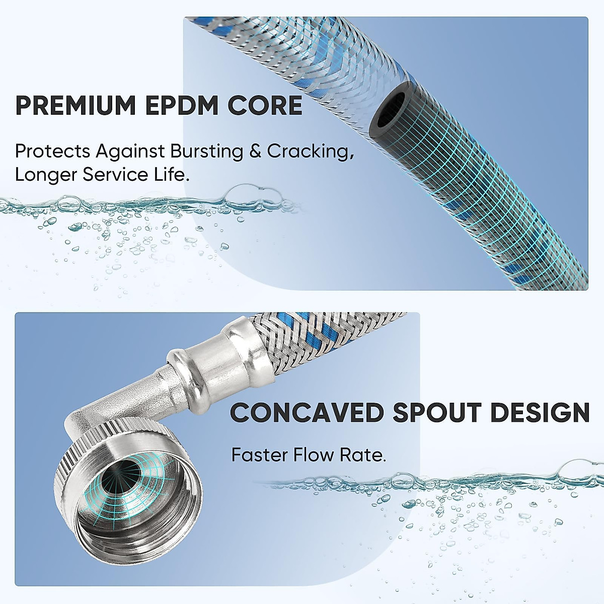 TICONN 4FT Washing Machine Hoses Set, 2 Pack EPDM Core Braided Stainless Steel Burst-Proof Washer Hoses with 90 Degree Elbow, 3/4" FHT Standard Thread (4ft)