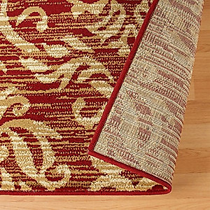 SUPERIOR Indoor Large Area Rug with Jute Backing, Bold Floral Design, Perfect for Living Room, Bedroom, Kitchen, Dorm, Office, Hallway, Entryway, Hardwood Floors, Fleur Collection, 5' x 8', Red