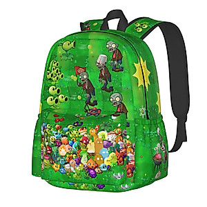 lyneeo Green Plants Backpack Lightweight Durable Zombies Laptop Bag Large Capacity Bookbag Adjustable Strap For Vacations Travel Camping Casual Backpack Gift For Women Men
