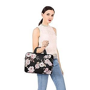 MOSISO Laptop Sleeve Compatible with MacBook Air/Pro, 13-13.3 inch Notebook,Compatible with MacBook Pro 14 inch 2023-2021 A2779 M2 A2442 M1, Peony Neoprene Briefcase Carrying Bag with Small Case,Black