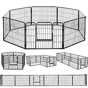 PUKAMI Dog Fence for The Yard, 8/16 Panels 24/32/40 Height x32 inch Width,Puppy Playpen for Small Medium Dog Portable Dog Playpen Exercise Pen for Indoor Outdoor,Pet Playpen Fence for Yard,RV,Camping