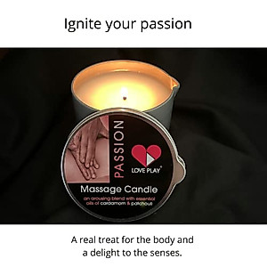 LOVE PLAY Passion Massage Candle - Moisturizing Body Oil Candle for Couples and Home Spa - Luxurious & Hydrating Skin Care Body Massage Oils - Natural, Vegan - (6.76oz)