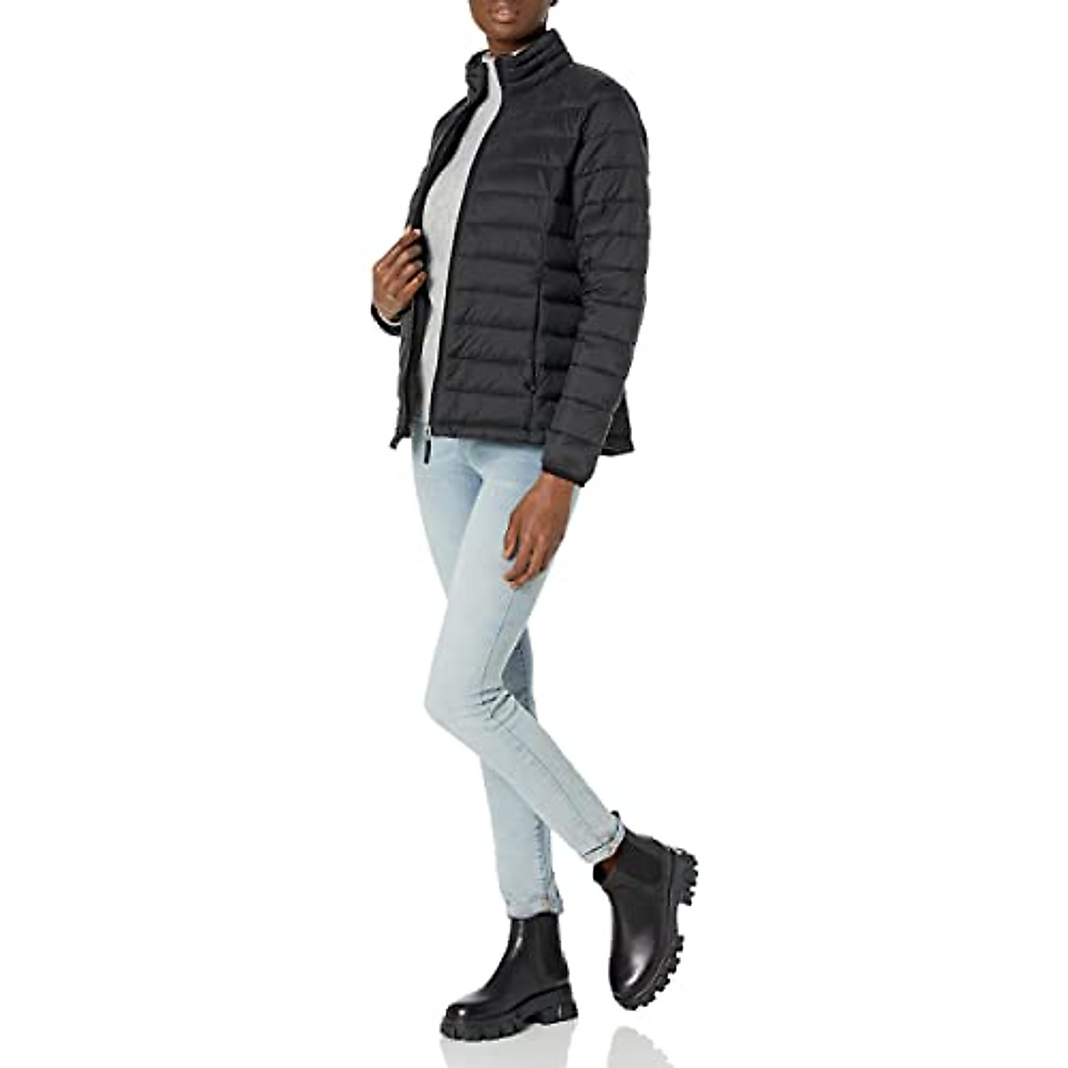 Amazon Essentials Women's Lightweight Long-Sleeve Water-Resistant Puffer Jacket (Available in Plus Size), Black, Large