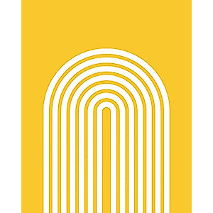 Mid Century Modern Wall Art - Set of 2-8x10" UNFRAMED Prints - Yellow Scandinavian, Minimal Wall Decor - Ocean, Sun & Moon Wall Art (Mustard)