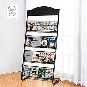 XIDIHF Floor-Standing Magazine Rack 5 Layer with Wheels Brochure Display Stand Large Newspaper Stand for Trade Show Exhibitions Office (Long 18.7 IN)