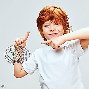 Flow Ring Spinner Ring Arm Toy - Magic Ring Game for Kids Arm Bracelet Kinetic Spiral Flow Ring Spring Toy - 3D Roll Rings Arm Slinky Metal Toy Stainless Ring - Infinity Loop Rainbow Kinetic Flow Ring