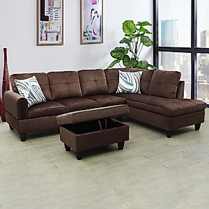 EMKK Sectional Sofa Couches for Living Room, Upholstered 4 Seat L-Shaped Sofa&Couch with Flannel Fabric and Chaises for Apartment, Office