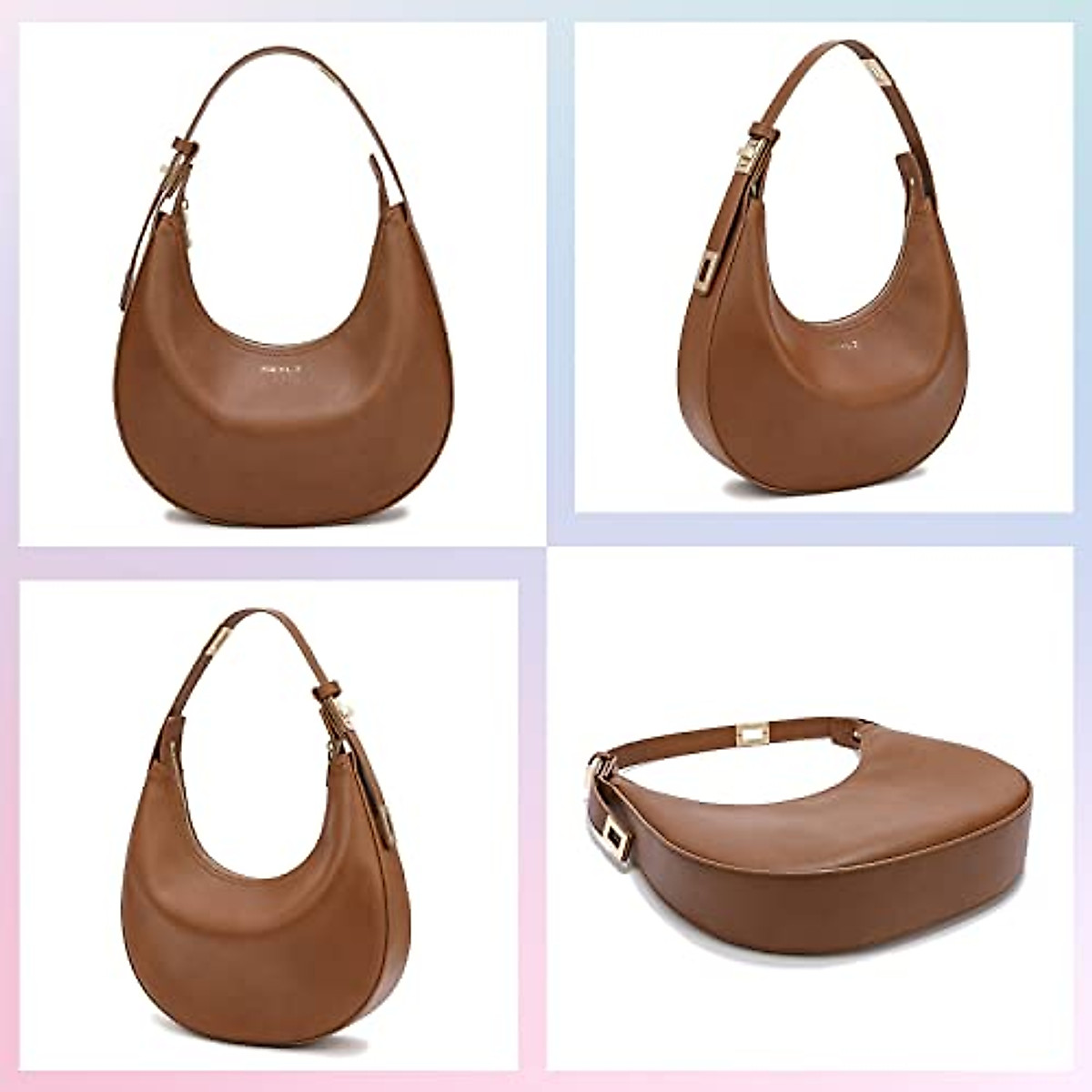 Keyli Shoulder Handbags for Women Waterproof Leather Small Clutch Purse Trendy Zipper Top Handle Bags Mini Purses Cute Tote Messenger Bags with Adjustable Strap Camel