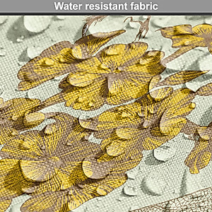 Lunarable Bird Fabric by The Yard, Vintage Composition with Bird Flying Butterflies and Dragonflies Blooming Wildflowers, Decorative Fabric for Upholstery and Home Accents, 1 Yard, Brown Mustard