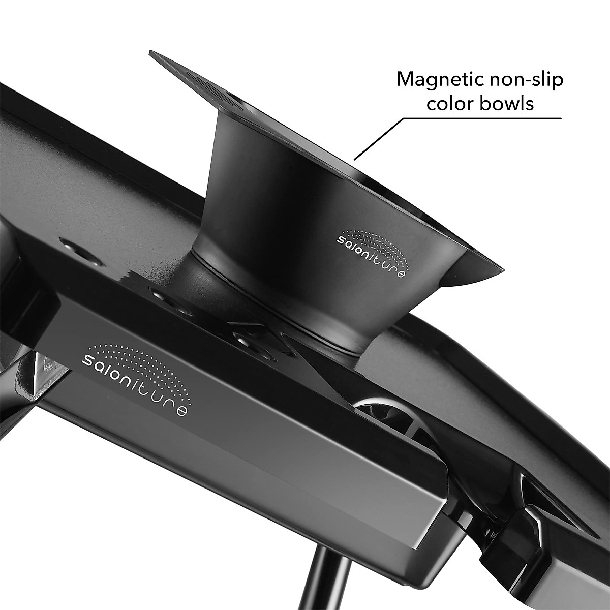 Saloniture Rolling Salon Coloring Tray - Folding Hair Stylist Color Cart with Drawer and Magnetic Bowls, Black