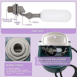 PAULOZYN Heated Livestock Water Bowl Kits Automatic Animals Dog Waterer Trough Outdoors Winter Animals Water Dispenser for Chicken Pet Cattle Horse Pig Cow Goat Sheep, with 2PCS Float Ball Valves