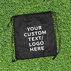 DISCOUNT PROMOS Custom Classic Polyester Drawstring Bags Set of 10, Personalized Bulk Pack - Bring Everywhere You Go, Great for Travelling, Gym and for Everyday Use - Black
