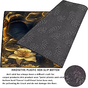 African Elephant Area Rug Opulent Gold Flowers Rugs for Living Room Bedroom Office Non-Slip Washable Indoor Floor Mat Doormat Throw Rugs Carpet 79 in x 39 in