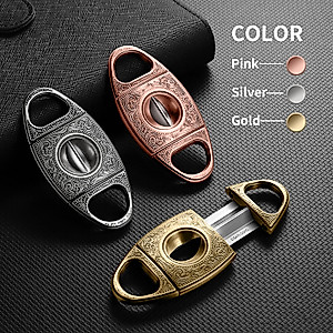 V-Cut Cigar Cutter, Sharp Blade Stainless Steel Carved Cigar Guillotine Scissors with Gift Box(Color:Gold)