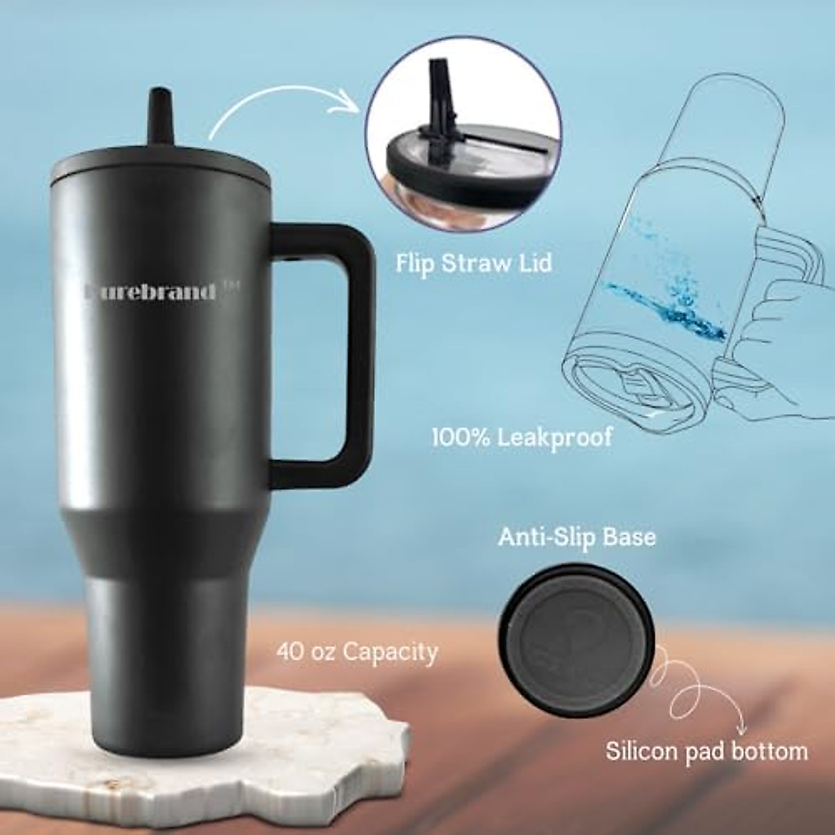 40 oz Tumbler. 100% Leak-Proof Splash-Proof Spill-Proof Lid with Handle and Flip Straw. Double Wall Vacuum Insulated Stainless Steel for Hydration at Home Office Car Gym and Playgrounds (Mauve)