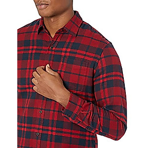 Amazon Essentials Men's Slim-Fit Long-Sleeve Plaid Flannel Shirt (Limited Edition Colors), Navy Red Plaid, Medium