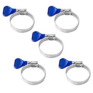 POWERTEC 70247 1-1/2 Inch Stainless Steel Thumb Screw Clamps, Adjustable Key Hose Clamps for Pool Hose for Above Ground Pools and PVC Tubing, Pipe Clamp, Worm Gear Clamp, 5 pack