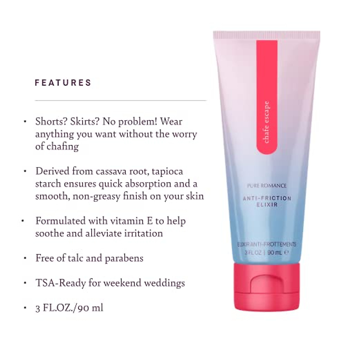 Pure Romance Chafe Escape, Protective Anti-Friction Cream-to-Powder Lotion to Reduce Friction and Irritation from Chafing, 3 Fl Oz